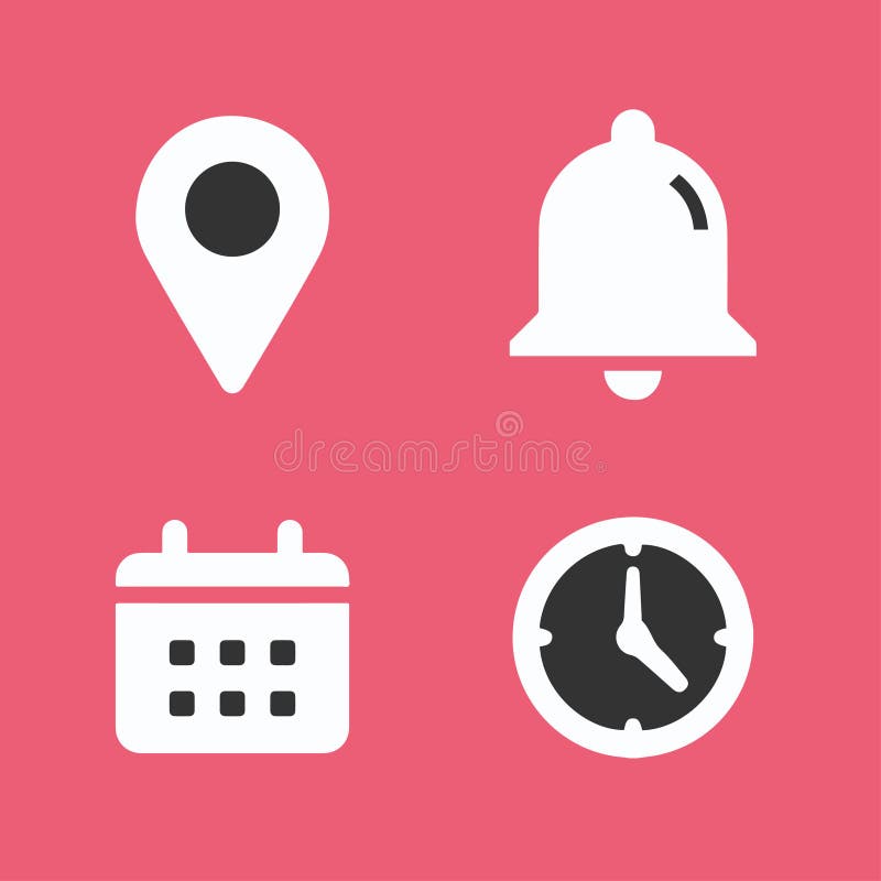 Location, Time, Calendar and Notification Icon with Soft Red Background ...