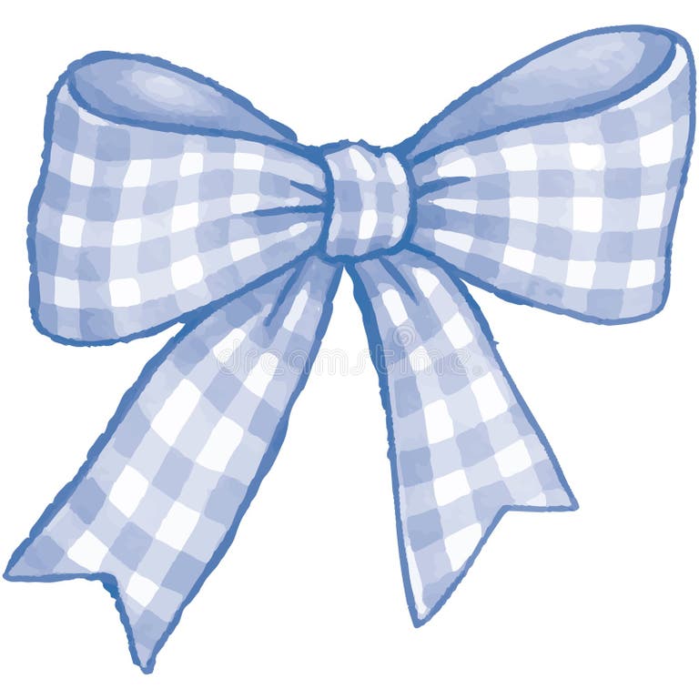 Watercolor Blue Gingham Bow Clipart – Hand-Painted Coquette Style ...