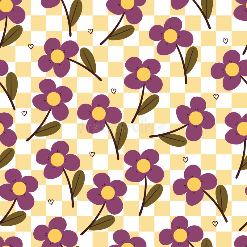 Seamless Pattern Cartoon Flowers and Leaves. Cute Botanical Wallpaper ...
