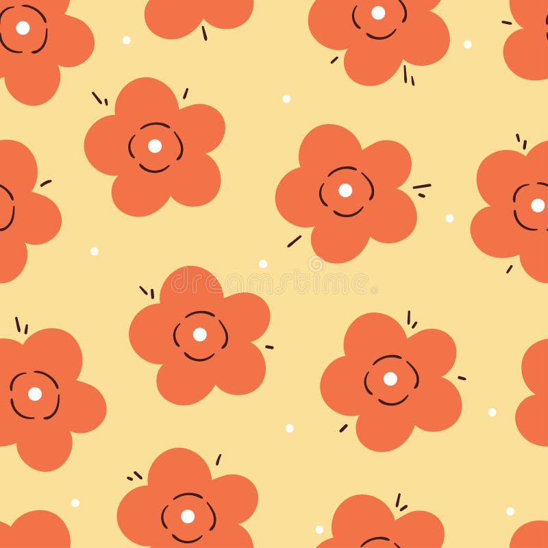 Seamless Pattern Cartoon Flowers and Leaves. Cute Botanical Wallpaper ...
