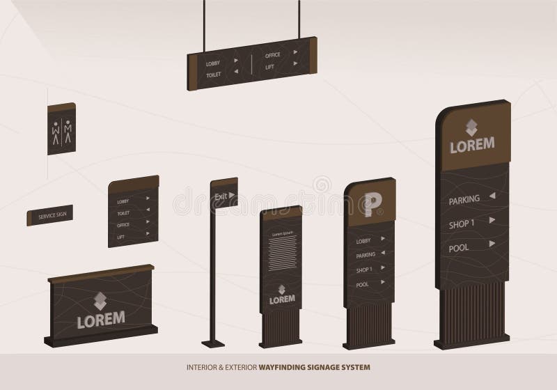 Wayfinding System 3D Signage Mockup Set Direction Signs Exterior and ...