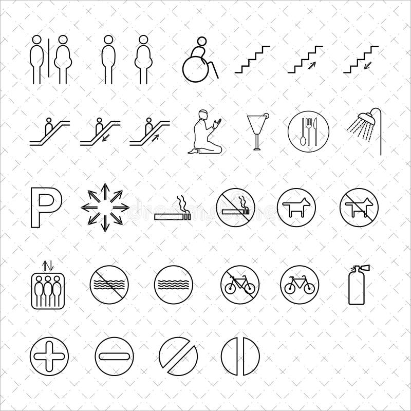 Way Finding Outline Icon Set. Line Symbols. Prohibition Pictograms in ...