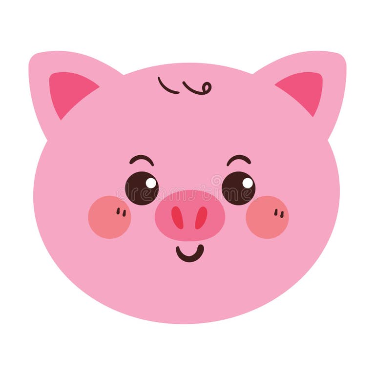 Hand Drawing Carton Pig Head with Eyebrow and Hair. Cute Animal Doodle ...