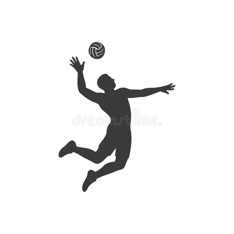 Volleyball Jumping Player Black and White Silhouette Art Stock ...