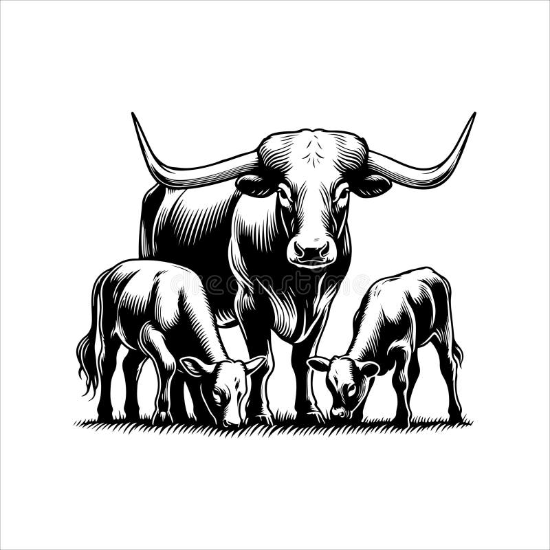 Black and White Vector of Texas Longhorn Cow – Easy Tracing ...
