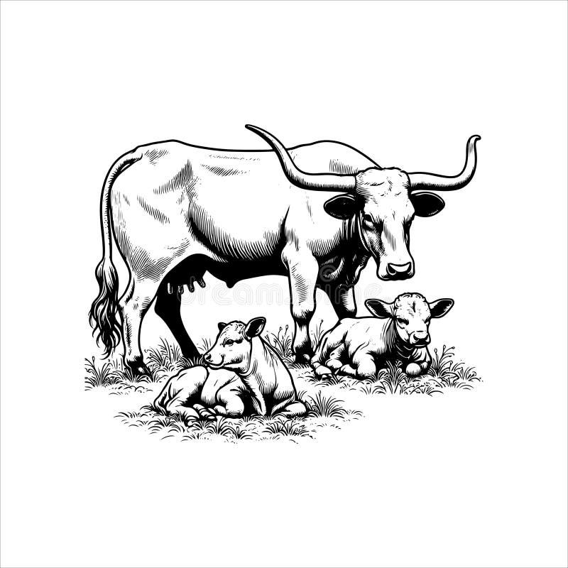 Black and White Vector of Texas Longhorn Cow – Easy Tracing ...