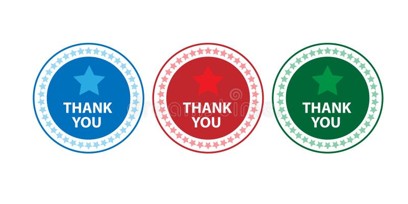 Set of Circular Thank You Labels in Red, Blue, and Green Stock Vector ...