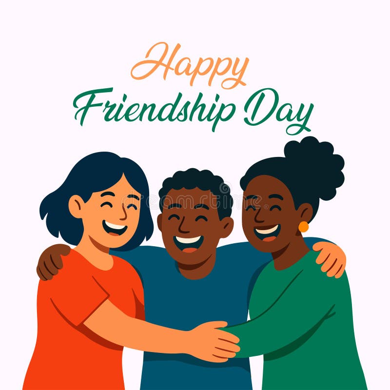Happy Friendship Day Three Friends Embrace Vector Illustration Stock ...