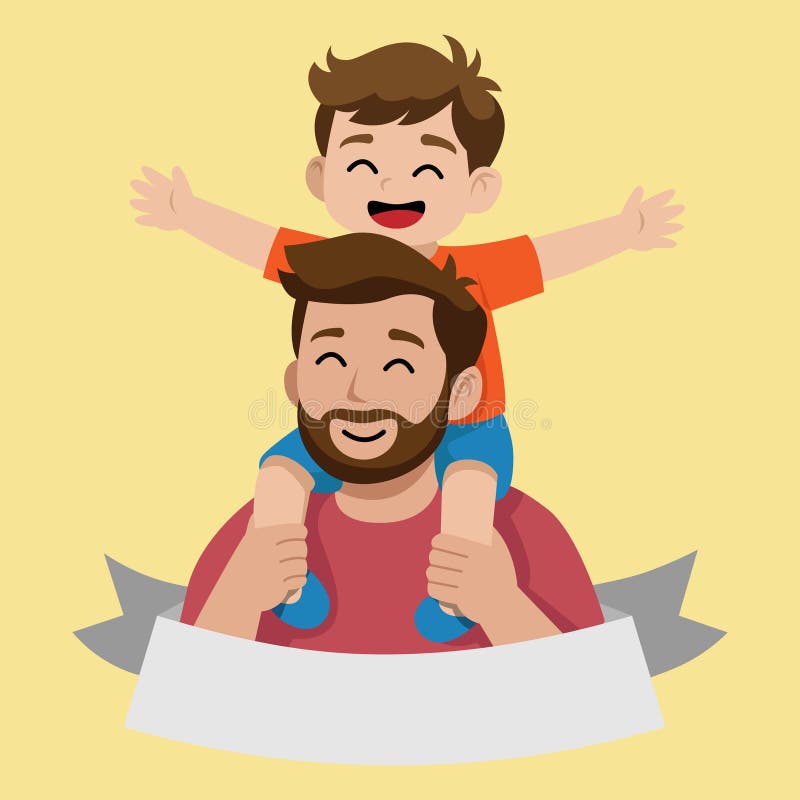 Cartoon Father with Son on His Shoulder. Stock Vector - Illustration of ...