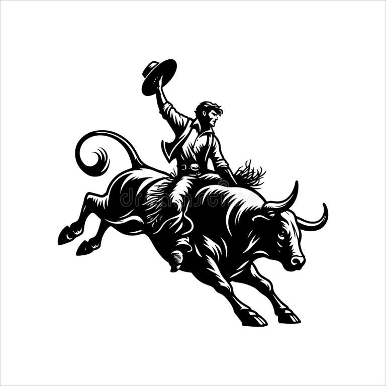 Bull Rodeo Showdown – Cowboy Riding a Bucking Bull in Action Stock ...