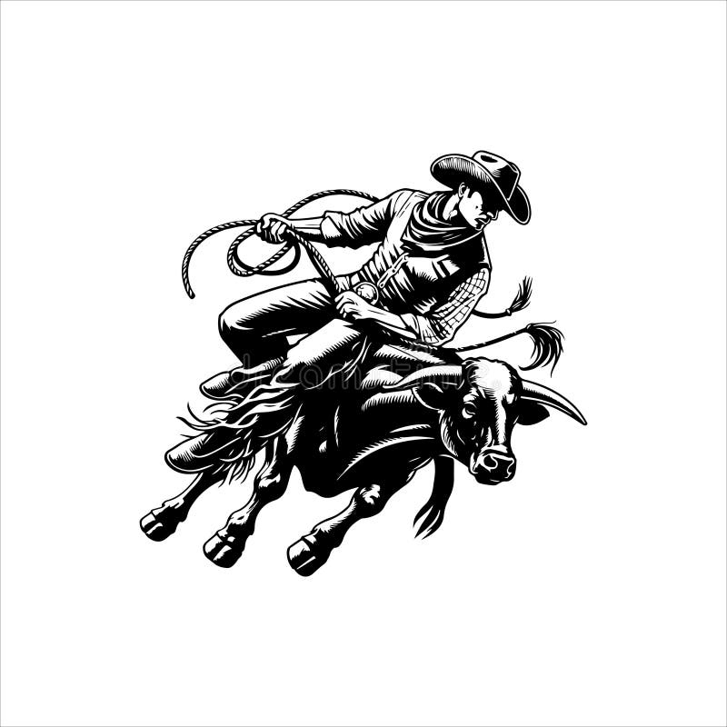 Bull Rodeo Showdown – Cowboy Riding a Bucking Bull in Action Stock ...