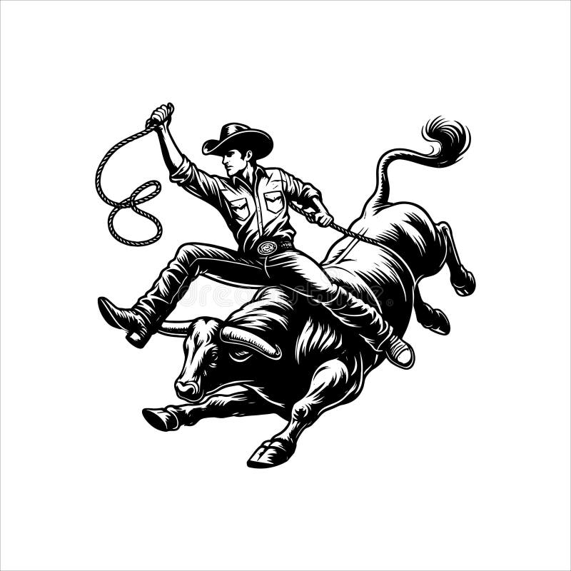 Bull Rodeo Showdown – Cowboy Riding a Bucking Bull in Action Stock ...