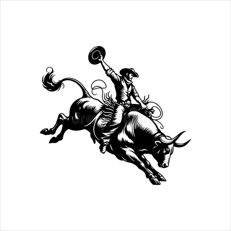 Bull Rodeo Showdown – Cowboy Riding a Bucking Bull in Action Stock ...