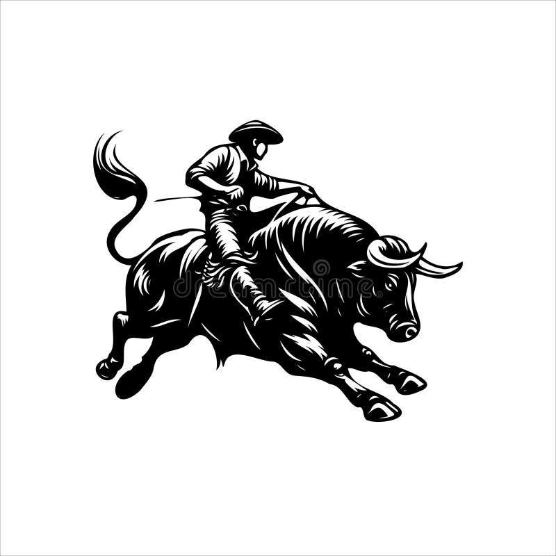 Bull Rodeo Showdown – Cowboy Riding a Bucking Bull in Action Stock ...