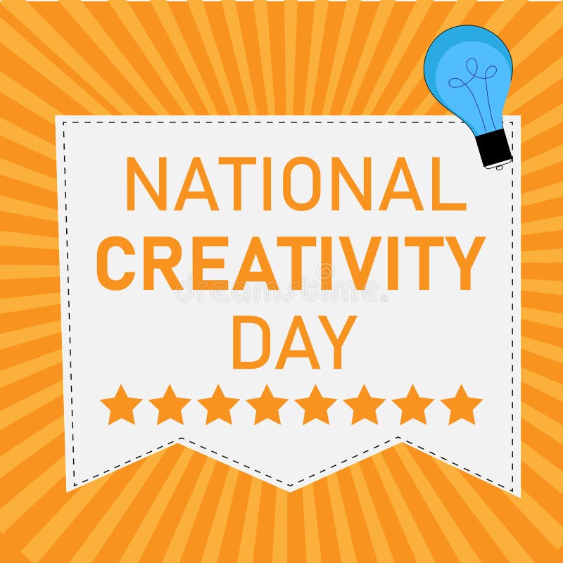 National Creativity Day Vector Badge with Blue Light Bulb and Stars ...