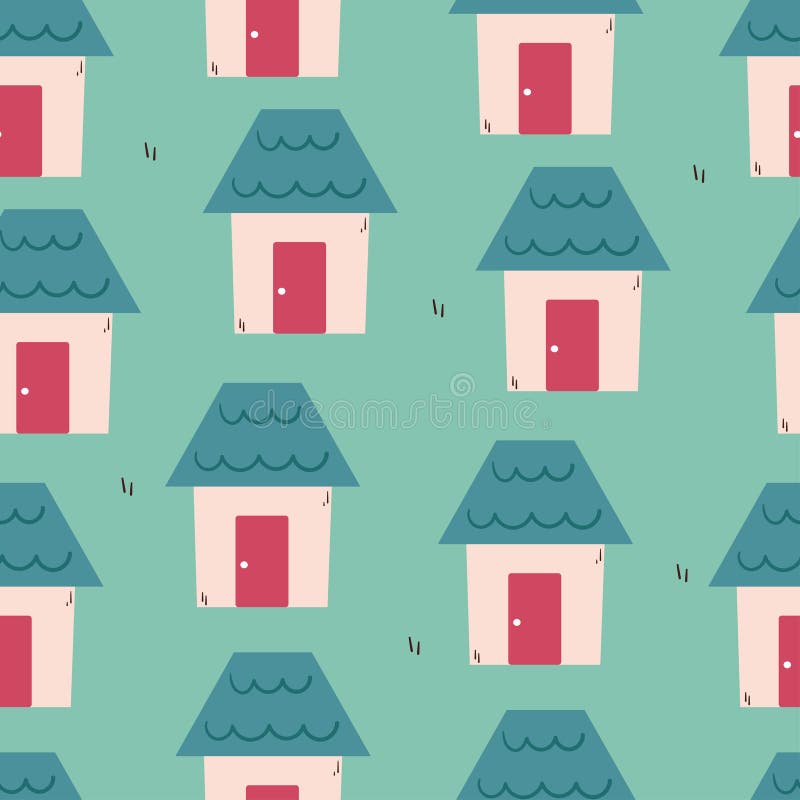 Seamless Pattern Cartoon House. Cute Building Pattern for Wallpaper ...
