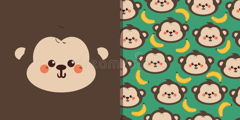 Card and Pattern Cute Cartoon Monkey. Cute Animal Drawing for Card ...