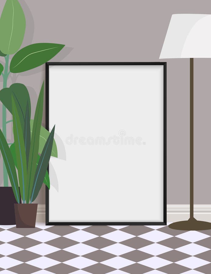 Black Frame in Classic Interior with Plants and Lamp Stock Illustration ...