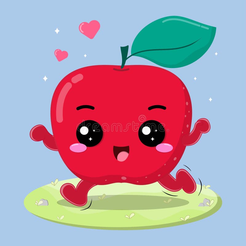 Happy and Cheerful Apple Fruit Cartoon Character Running in the ...
