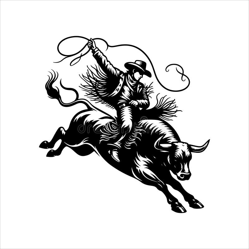 Bull Rodeo Showdown – Cowboy Riding a Bucking Bull in Action Stock ...