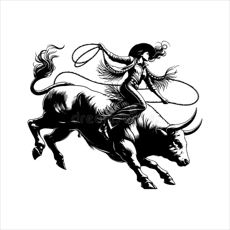 Bull Rodeo Showdown – Cowboy Riding a Bucking Bull in Action Stock ...