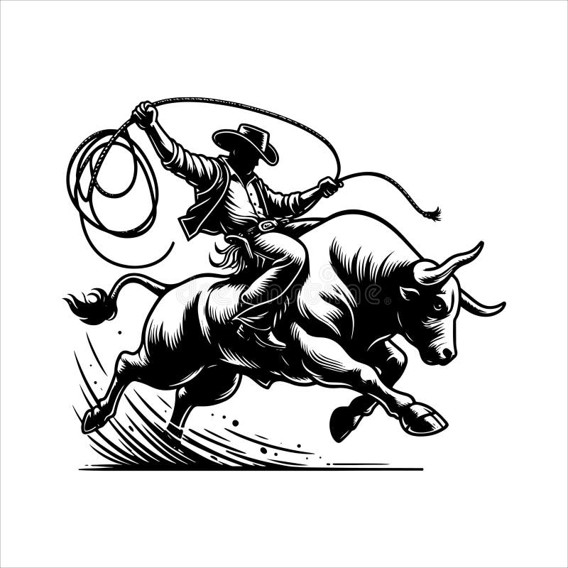 Bull Rodeo Showdown – Cowboy Riding a Bucking Bull in Action Stock ...