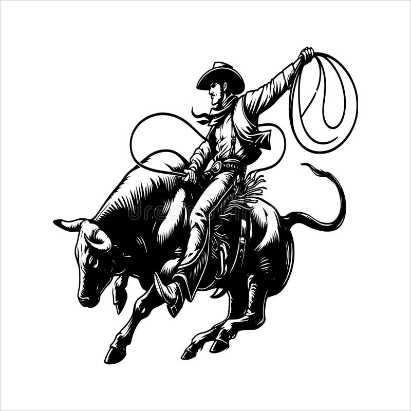 Bull Rodeo Showdown – Cowboy Riding a Bucking Bull in Action Stock ...