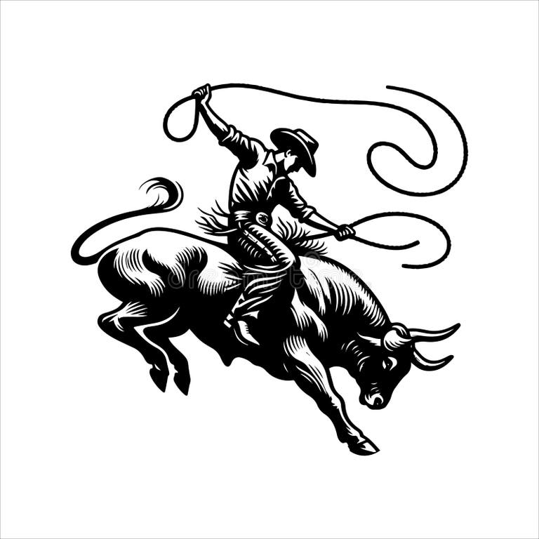 Bull Rodeo Showdown – Cowboy Riding a Bucking Bull in Action Stock ...