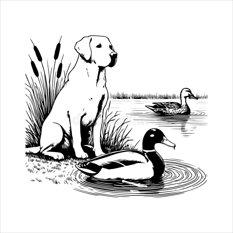 Dog and Duck in Various Motion Poses – Black and White Line Art Vector ...