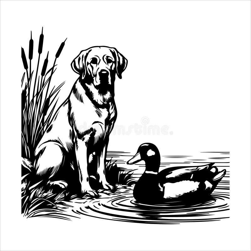 Dog and Duck in Various Motion Poses – Black and White Line Art Vector ...