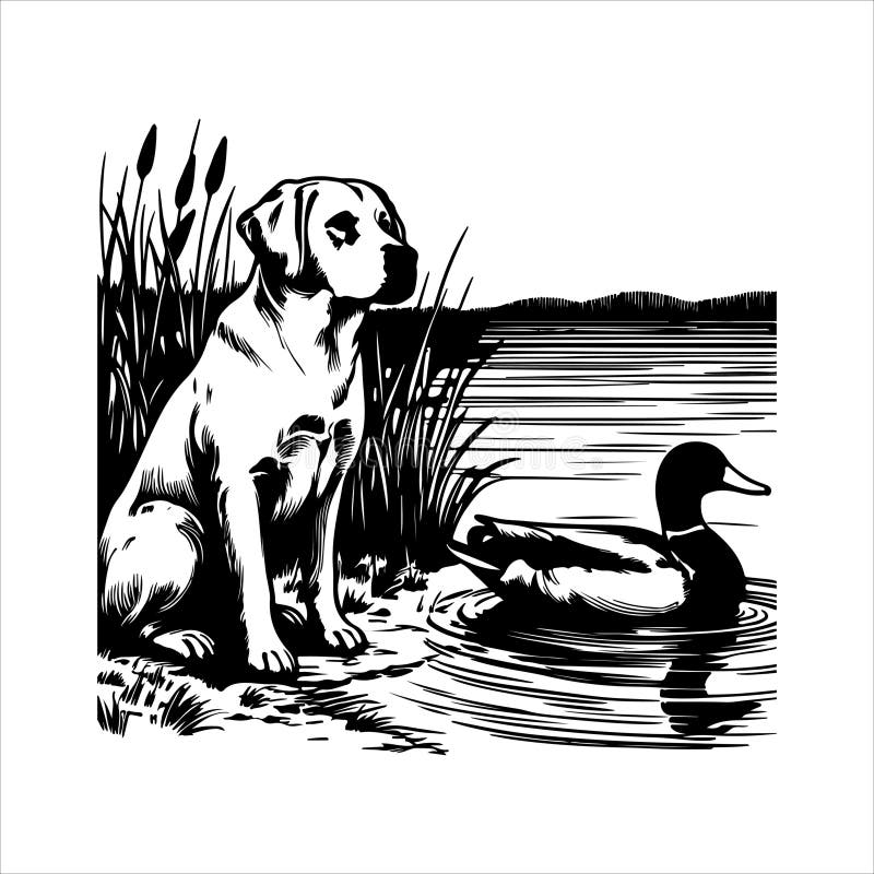 Dog and Duck in Various Motion Poses – Black and White Line Art Vector ...