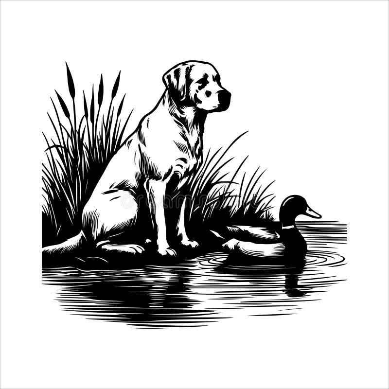 Dog and Duck in Various Motion Poses – Black and White Line Art Vector ...