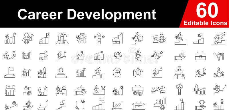 Career Development Line Icons Set - Growth, Success, Business ...