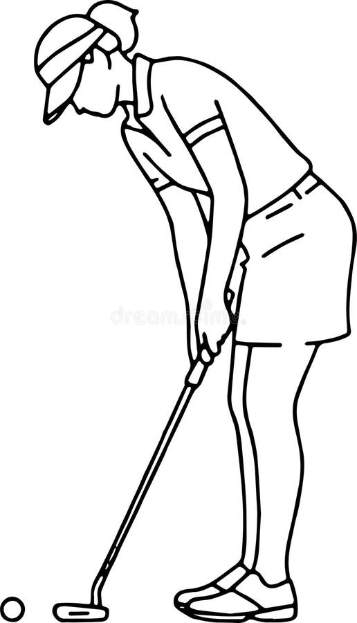 Female Golfer Line Drawing in a Putting Pose Stock Illustration ...