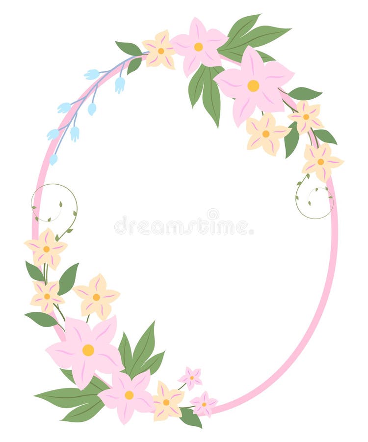 Delicate Oval Pink Frame with Flowers Isolated on White Background ...