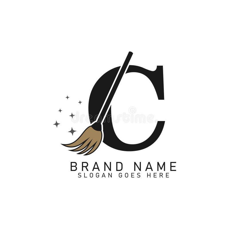 Letter C House Cleaning Broom Logo. Alphabet C Cleaning Brush Icon ...