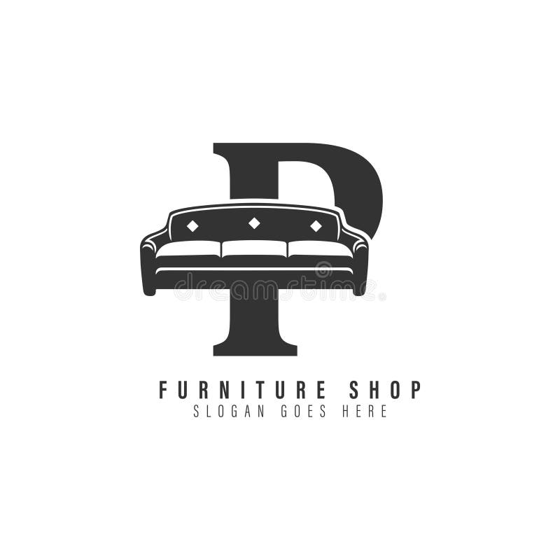 Letter P Sofa Logo Design. Alphabet P Furniture Icon Stock Vector ...