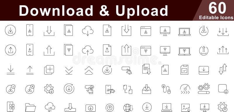 Download and Upload Line Icons Set - Data Transfer, Cloud Storage and ...