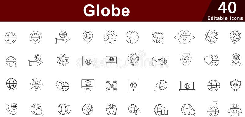 Globe Line Icons: World, Network and International Symbols. Editable ...
