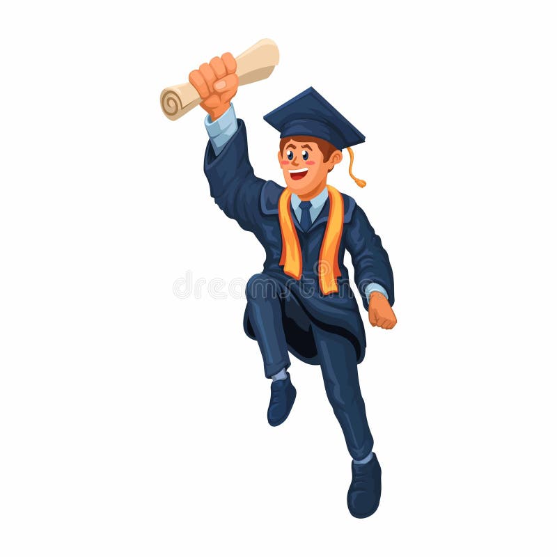 Student Wear Graduation Robe Happy and Jump Gesture Cartoon ...