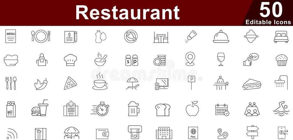 Restaurant Food Service Icon Set - 50 Editable Culinary Dining Icons ...