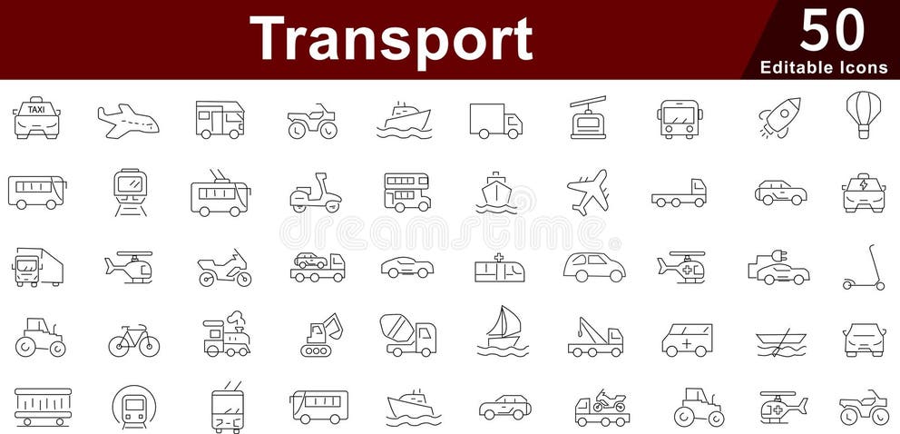 Transport & Vehicle Line Icons Set - Travel, Delivery, Logistics ...