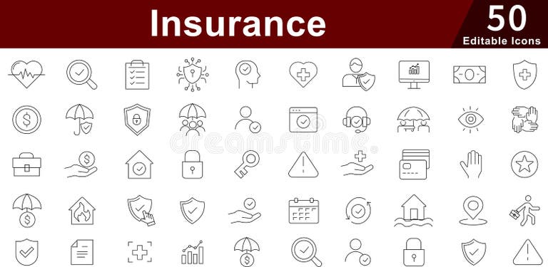 Insurance Protection Icon Set - 50 Editable Coverage Security Icons for ...