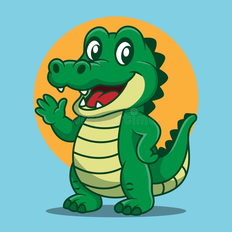 Cartoon Illustration of a Friendly Crocodile Waving Stock Vector ...