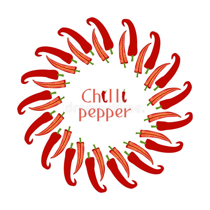 Chilli Pepper Branches Circle Frame. Stock Vector - Illustration of ...