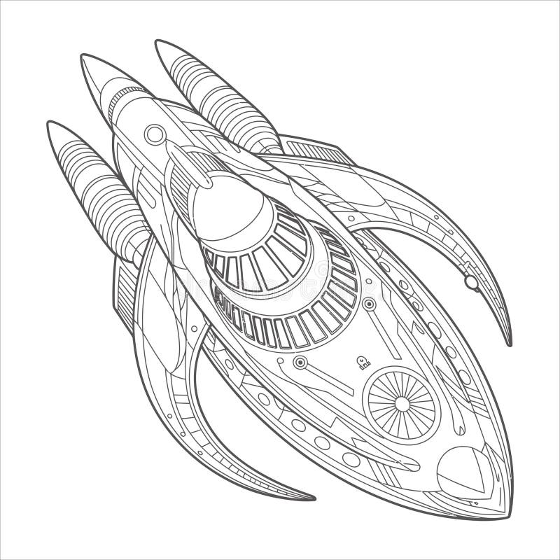 Elegant Line Sketch of a High-tech Rocket Ship with Advanced Fin ...