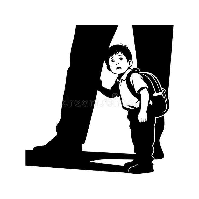 Nervous Child Hiding Behind Parent S Leg Silhouette, Anxiety and Fear ...