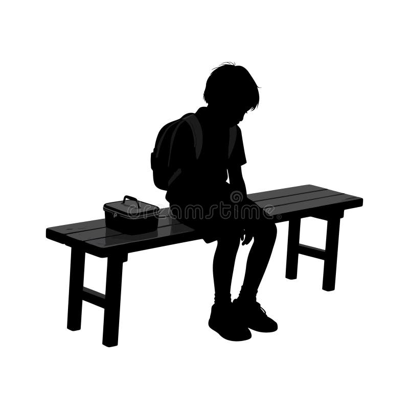Sad Child Sitting on Bench with Lunchbox, Loneliness and Isolation ...