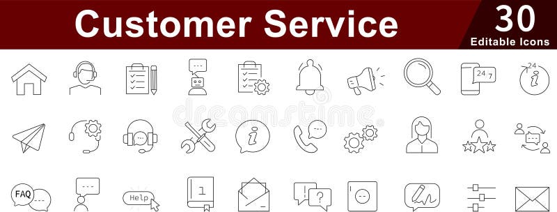 Customer Service Editable Line Icons Set for Support, Communication ...