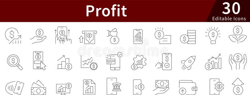 Profit Editable Line Icons Set for Finance, Revenue Growth, and ...